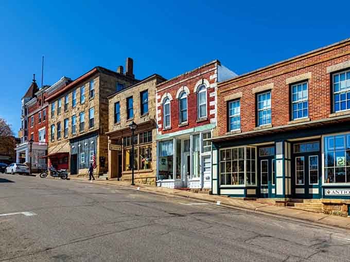 These limestone storefronts along High Street prove Cornish miners built things to last, unlike most modern construction projects.