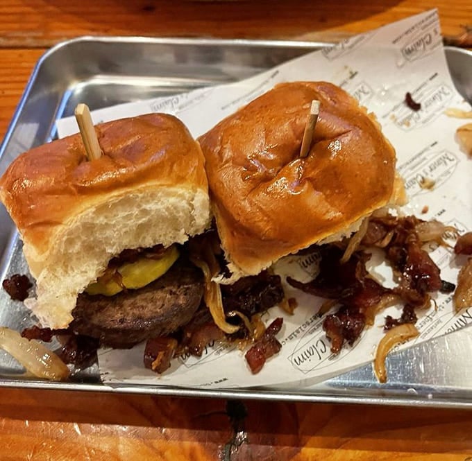 These Kobe beef sliders with caramelized onions and bacon look like they're ready for their close-up.