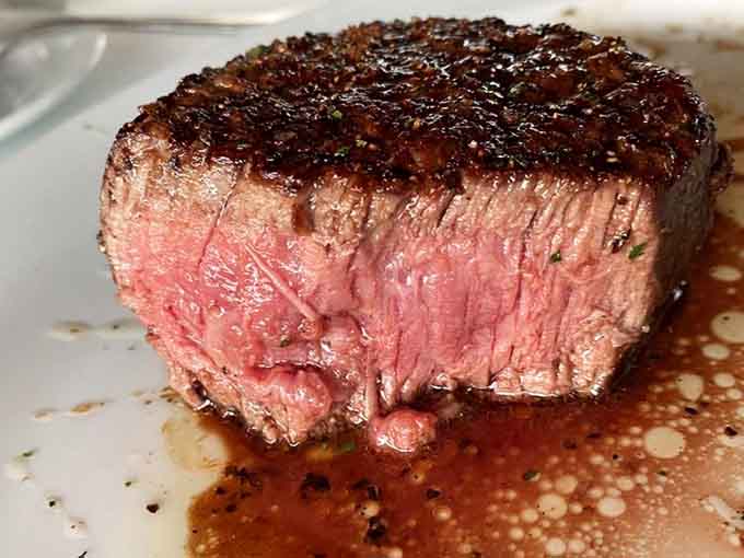 A filet this perfectly cooked with that gorgeous pink center is why humans invented the phrase "medium rare" in the first place.