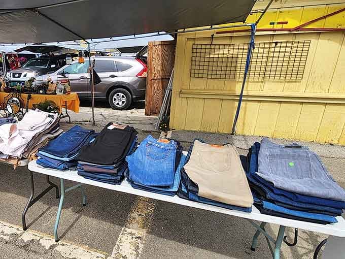 Stacks of denim in every shade prove you don't need fancy boutiques when quality jeans are waiting right here.