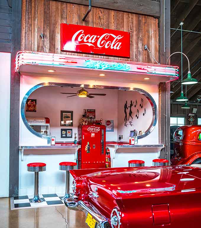Pull up a chrome stool at this perfectly preserved soda fountain where the jukebox plays and the Cadillac tailfins gleam.