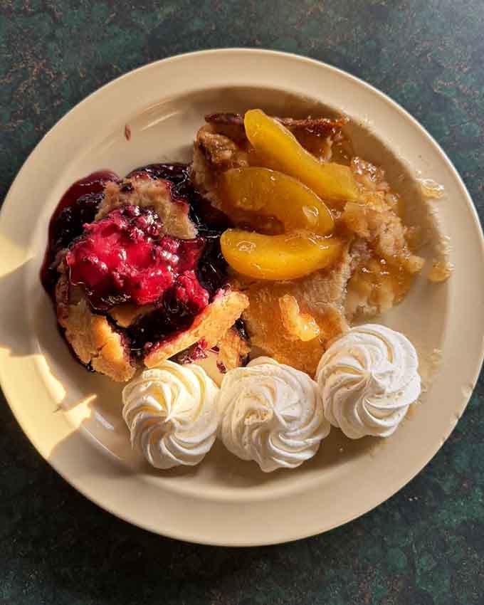 Blackberry and peach cobbler with those perfect meringue swirls, because one fruit is never enough for happiness.