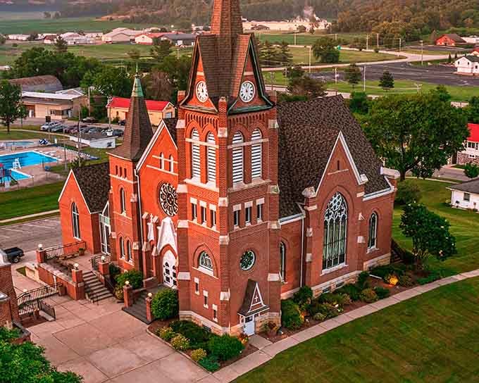 This stunning church tower reaches skyward, proving faith and Swiss craftsmanship make beautiful partners in Wisconsin.