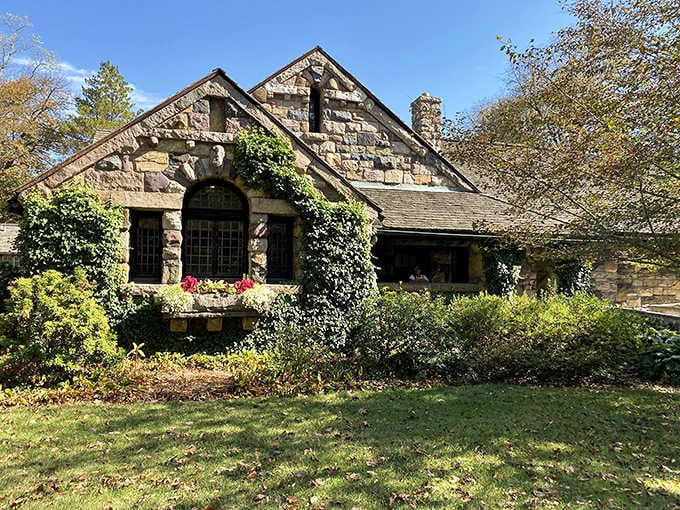 Skylands Manor sits nestled in greenery like it's been here since the Downton Abbey era began.