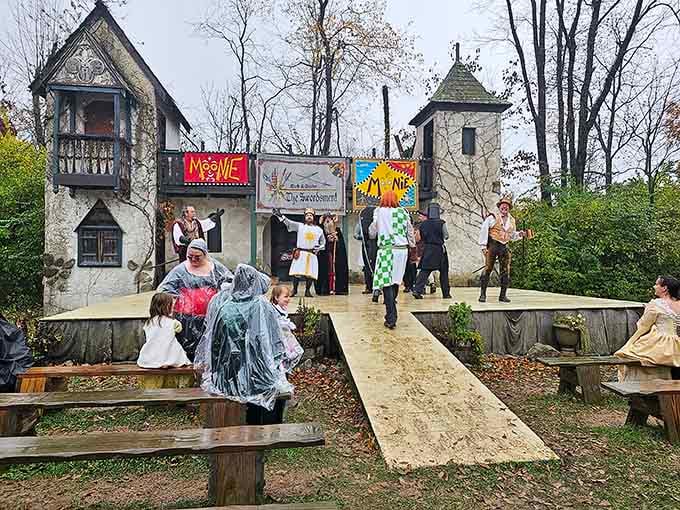 Medieval comedy unfolds on rustic stages where laughter echoes through the trees like it's 1542 all over again.