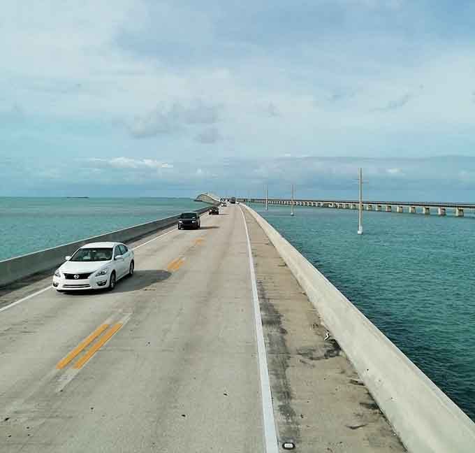 Following these vehicles across the bridge means joining a procession of people who all made the right decision this morning.