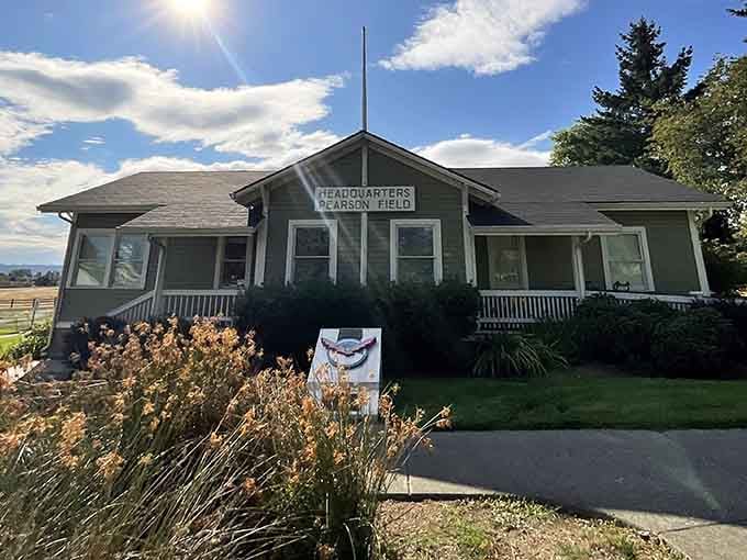 The historic headquarters building stands as a testament to Pearson Field's remarkable role in Pacific Northwest aviation.
