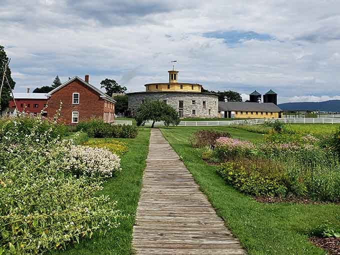 Hancock Shaker Village's stunning grounds offer a peaceful glimpse into history surrounded by breathtaking Berkshire mountain views.