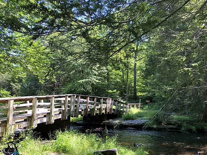 Cross this wooden bridge and you'll feel like you've stepped into a storybook, minus the trolls underneath.