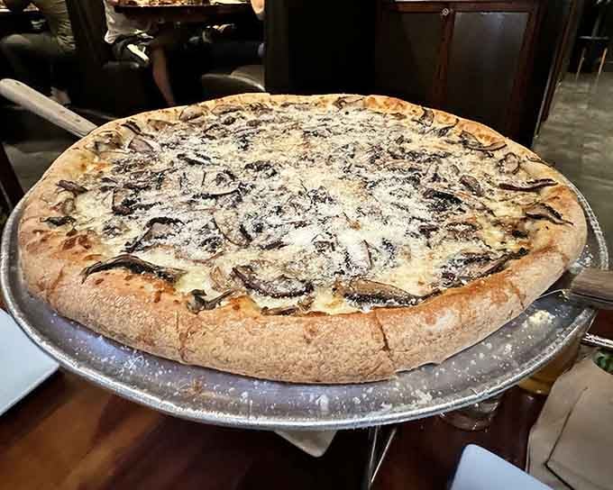 The Fun-Guy pizza brings earthy mushroom magic to every slice, proving vegetables can be downright exciting.