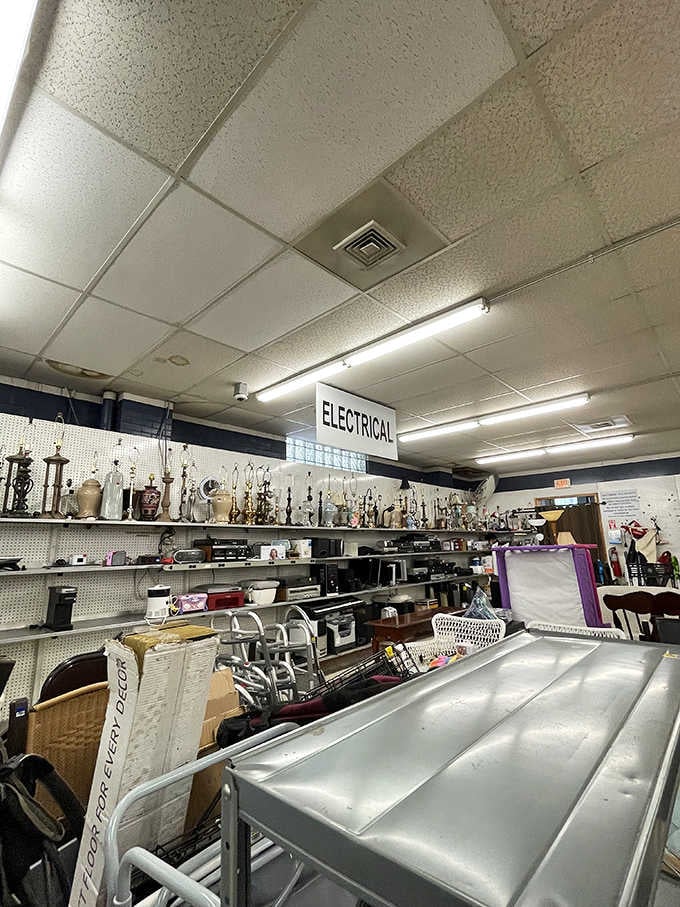From lamps to small appliances, the electrical section is where forgotten gadgets find their second chance.
