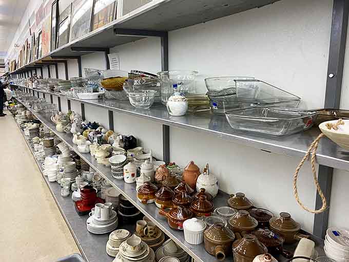 Teapots and serving pieces that once graced someone's fancy dinner parties, now ready for yours.