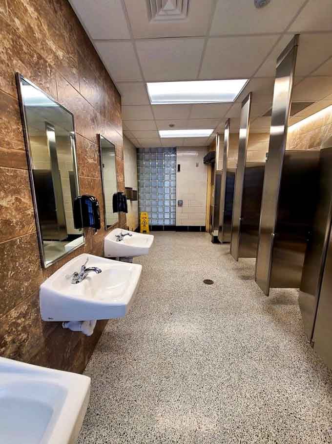 Spotless restrooms with proper lighting remind you that civilization still exists between destinations, thank goodness.