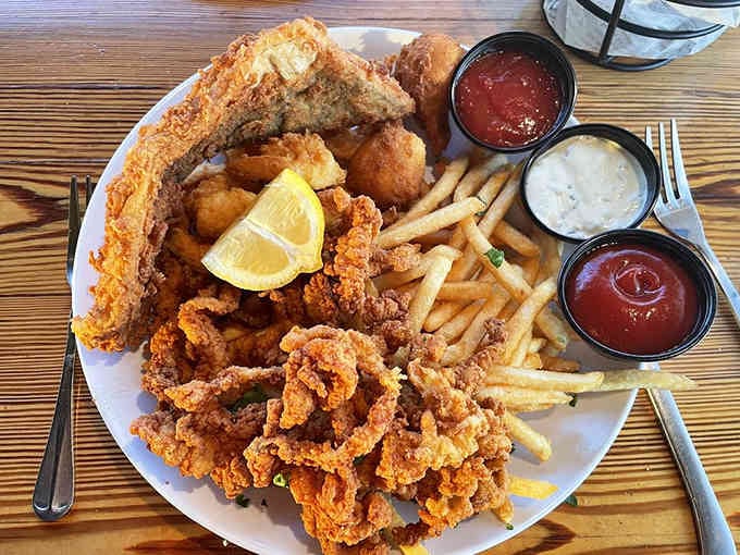 This fried seafood platter could feed a small army or one very determined person with excellent life priorities.