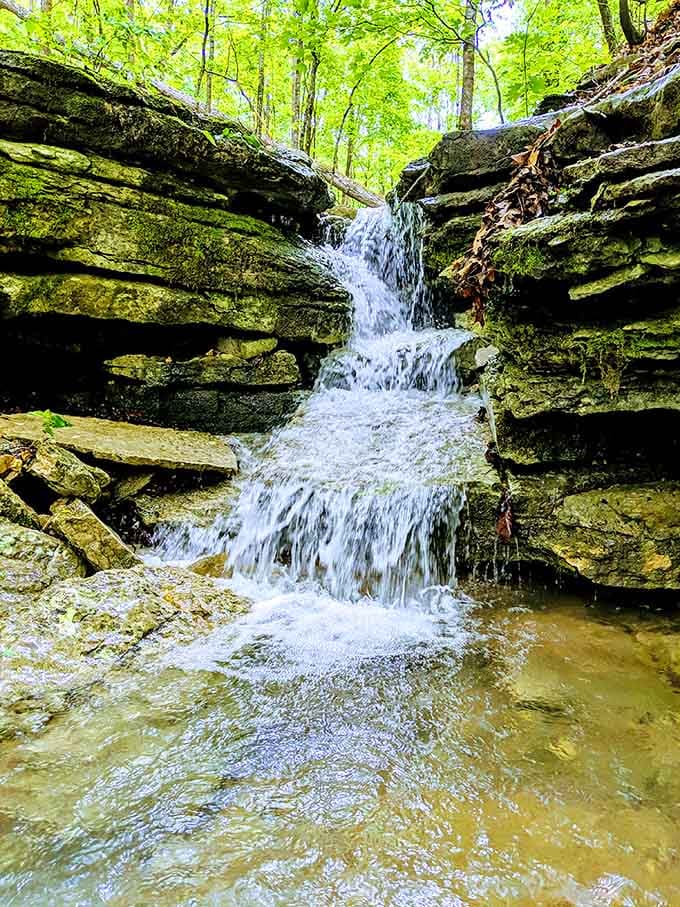 This hidden waterfall cascading through layered rock proves Missouri's been holding out on us all these years with scenery.