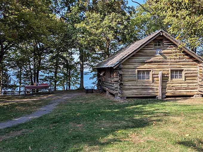 That rustic log cabin overlooking the lake is giving serious "I could live here" vibes.
