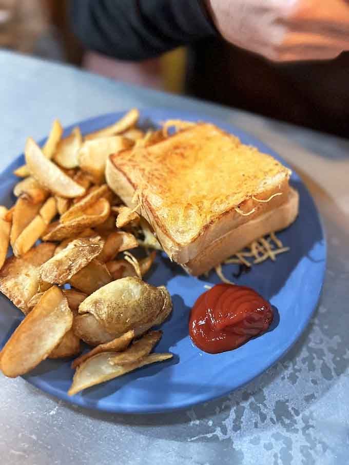 Sometimes the best things in life are simple: melted cheese, toasted bread, crispy fries, and zero regrets.