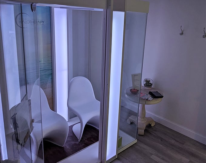 The salt booth delivers concentrated halotherapy for those who want their wellness experience in express mode.