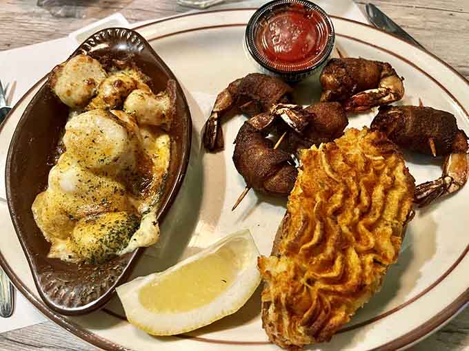 This combo platter delivers the ocean's bounty on one plate, because sometimes choosing just one thing is impossible.