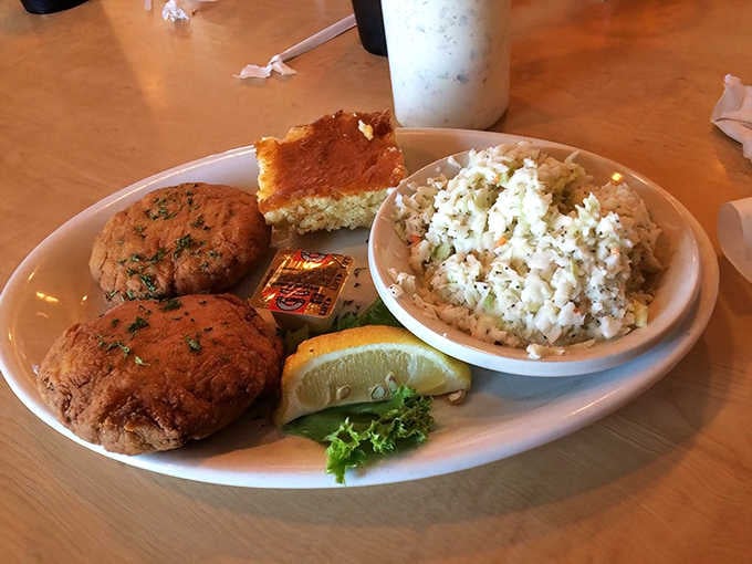 Those crab cakes aren't messing around with filler, just pure sweet crabmeat doing what it does best.