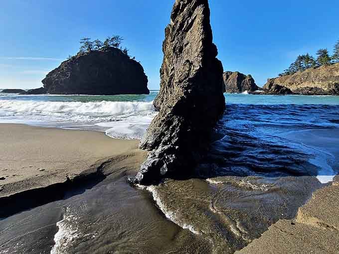 This towering sea stack creates shadows and drama that would make any landscape photographer weep with joy.