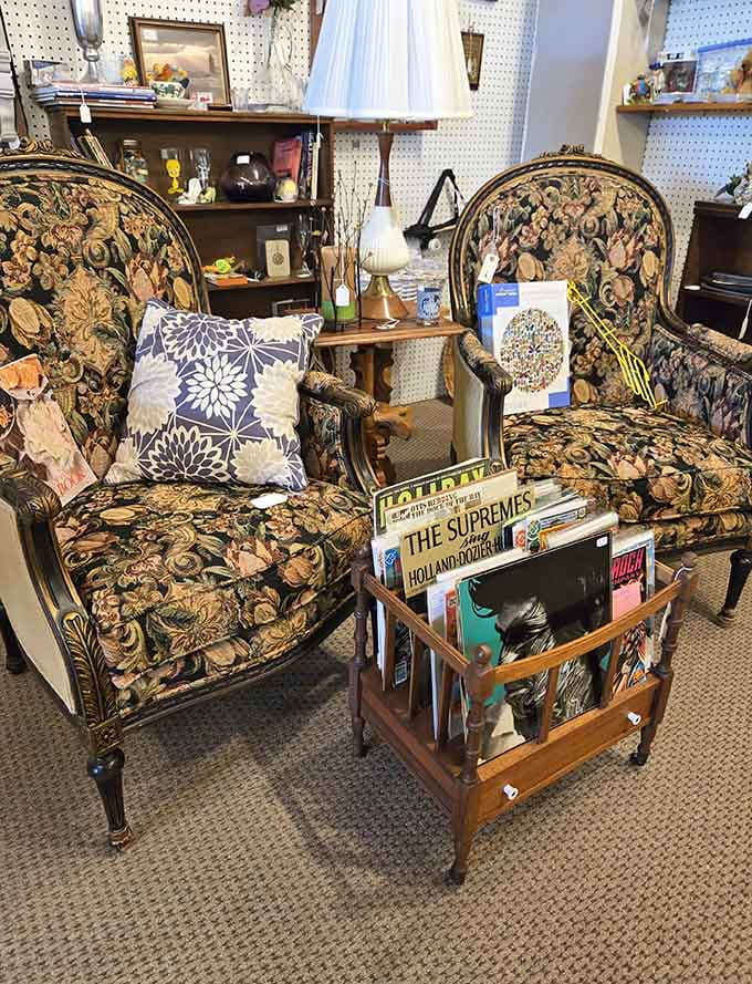 These ornate chairs have supported more interesting conversations than your average therapist's couch ever will.