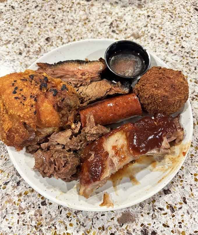 This plate represents the beautiful chaos of someone who made all the right decisions at the buffet.