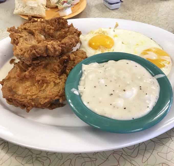 Fried chicken, eggs, and gravy on one plate&mdash;this is what Southern mornings are supposed to look like.