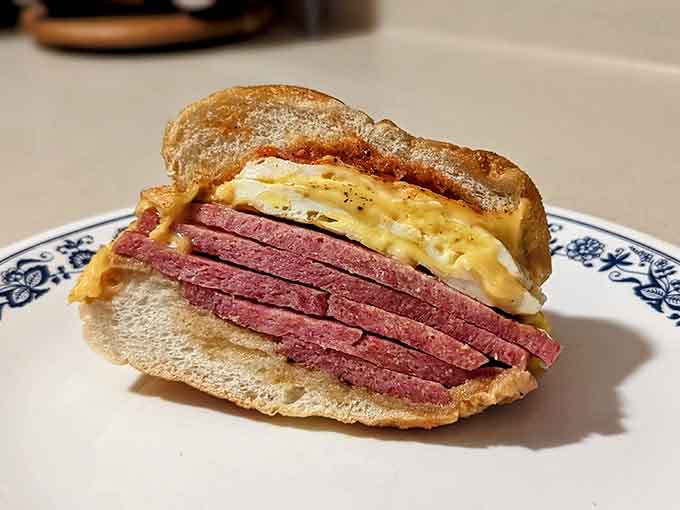 This cross-section reveals the golden ratio of pork roll, egg, and cheese that dreams are made of.