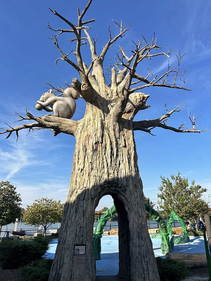 A tree sculpture with personality? Now that's the kind of art that makes you stop and stare.