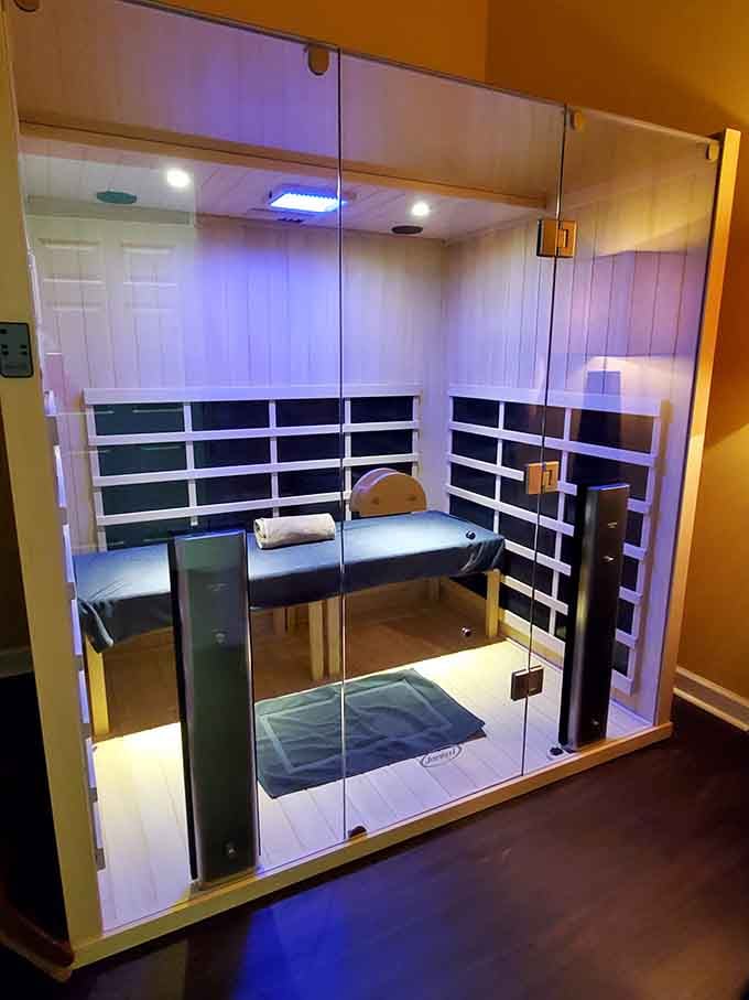 The infrared sauna uses light therapy to detox your body without the oppressive heat of traditional saunas.