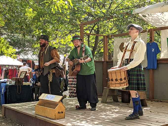 Musicians fill the air with lutes and drums, proving Renaissance folks knew how to throw a proper party.