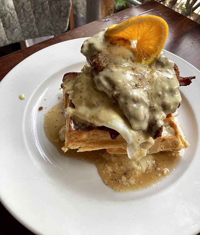 The chicken and waffles combo that settles the sweet versus savory debate by declaring everyone a winner at once.