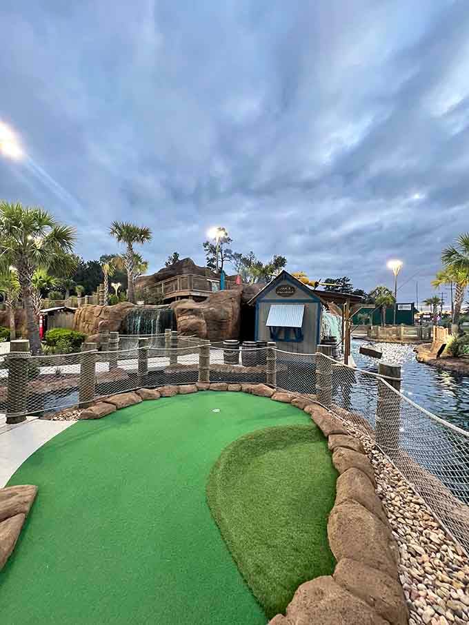 Mini golf with waterfalls and rock formations, because even your putting game deserves a scenic ocean backdrop.