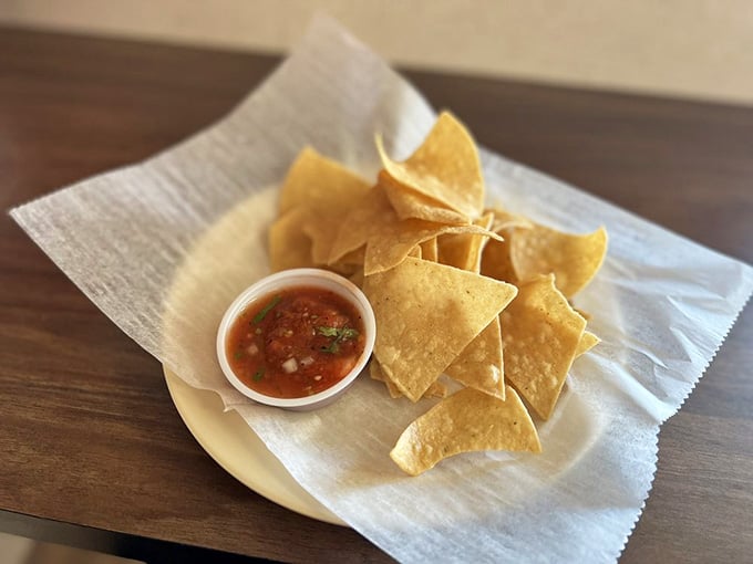 Fresh tortilla chips and homemade salsa that actually has flavor, not the watery stuff from corporate chains.