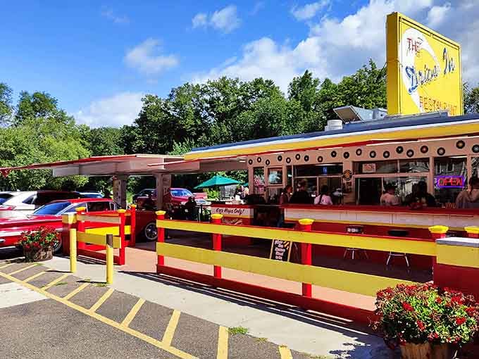 Retro roadside dining where burgers taste better and calories mysteriously don't count because you're on vacation, obviously.