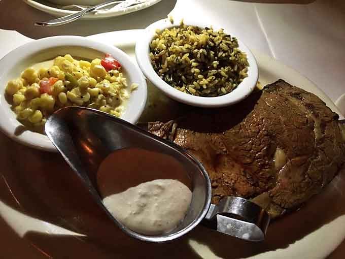 That gorgeous slab of beef flanked by corn and wild rice looks like it belongs in a steakhouse hall of fame.