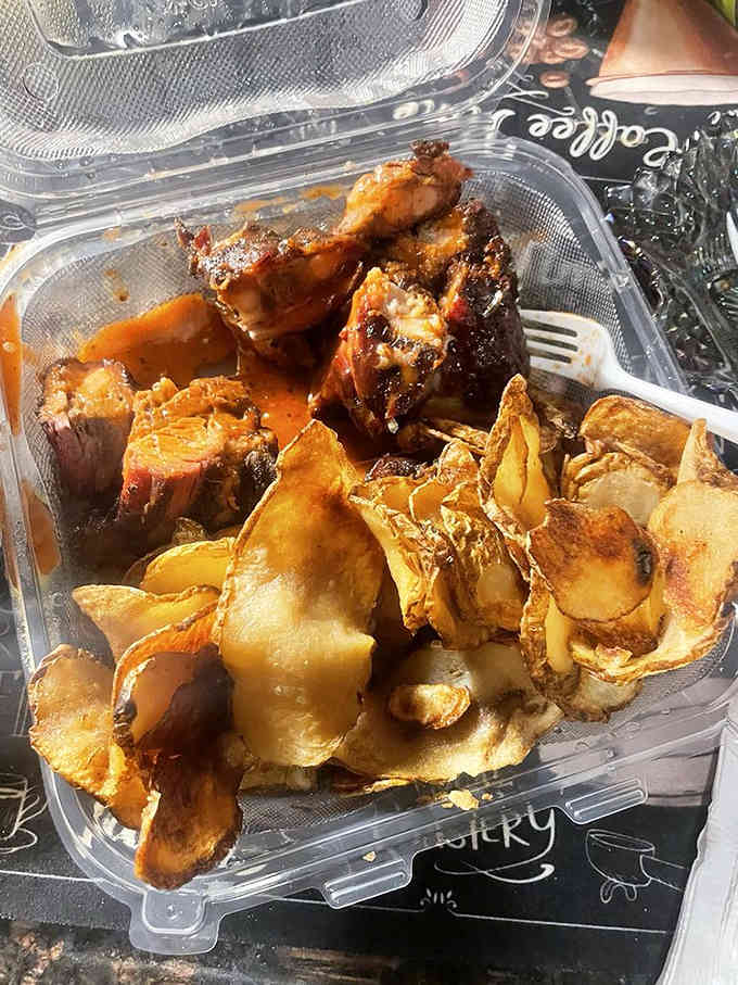 Rib tips with chips: the kind of plate that makes you forget about whatever diet started Monday.