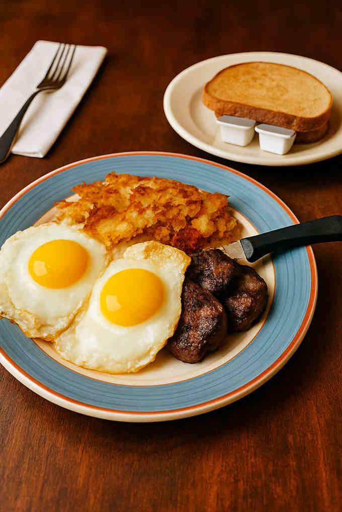 Two sunny-side-up eggs staring back at you like they know exactly what your morning needs right now.