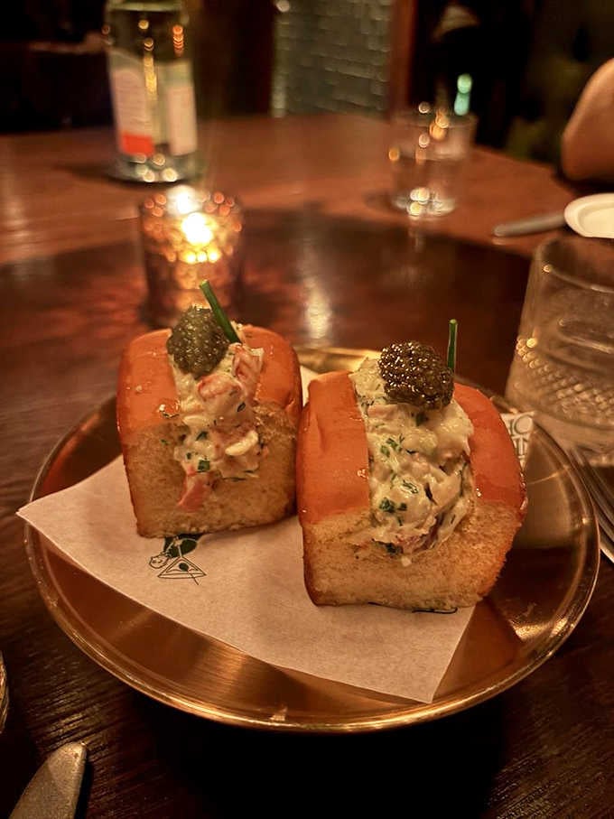 Lobster rolls that would make any New Englander weep with joy, piled high with sweet meat on buttery toasted buns.