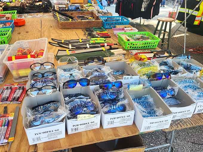 Designer shades organized like a rainbow prove that looking cool doesn't require mortgaging your house for sunglasses.