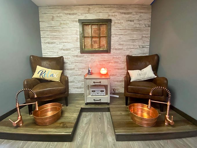 Those copper foot basins and plush chairs promise pampering that would make even Cleopatra a little jealous of your afternoon plans.