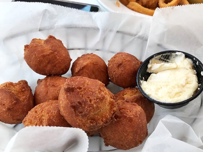 Golden hushpuppies that prove sometimes the best things in life are deep-fried balls of cornmeal perfection.