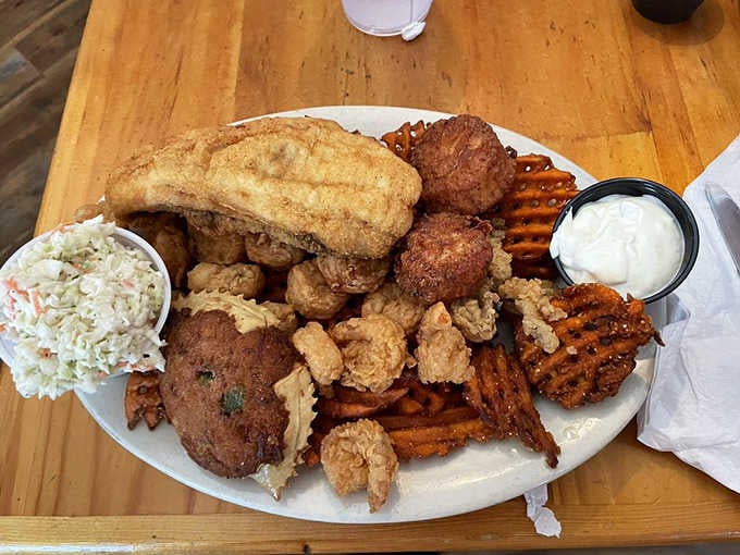 This platter looks like someone raided the ocean and decided to fry everything they found, bless them.