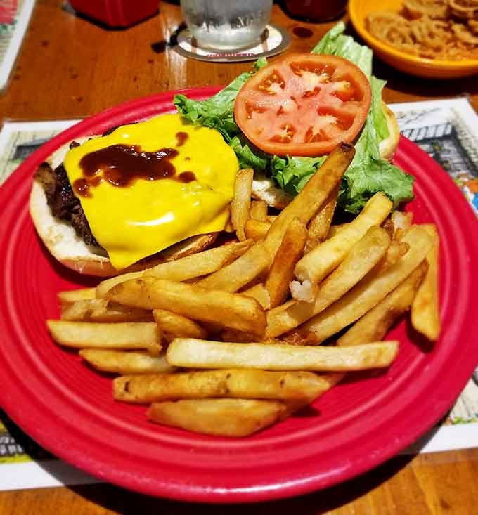 That buffalo burger with melted cheese is basically everything right with the world on a bun.