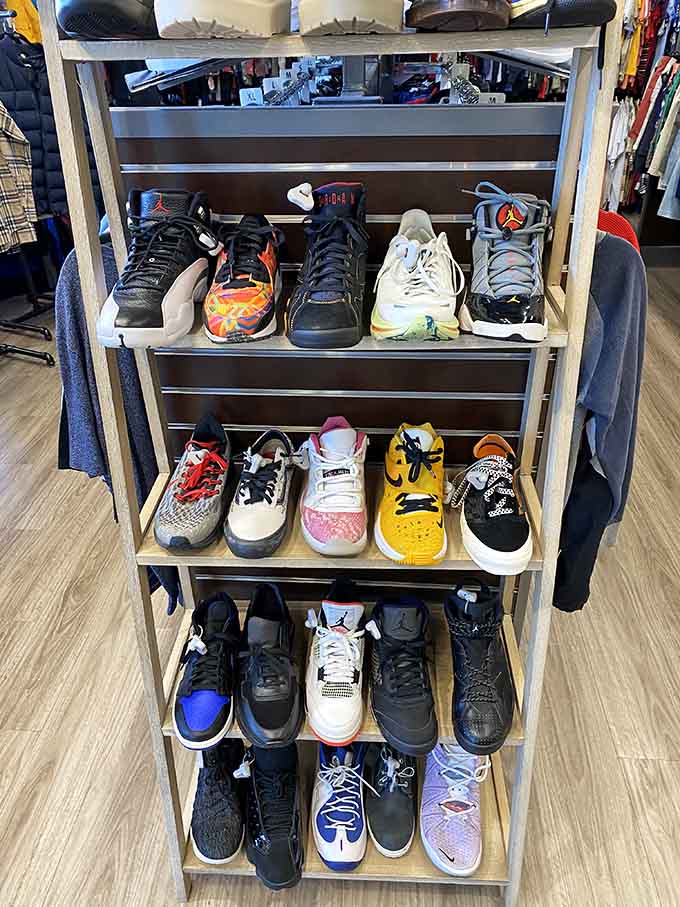 Sneaker heaven on shelves, featuring everything from retro Jordans to contemporary kicks that cost a fraction of retail.