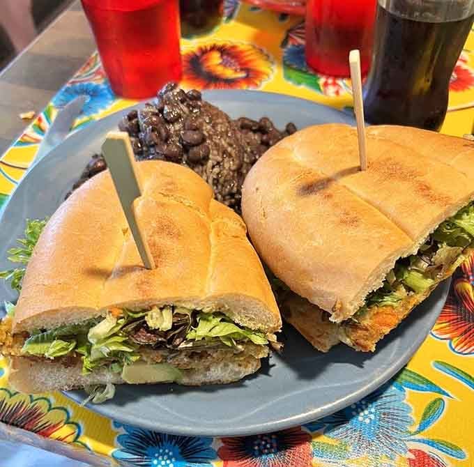 That black bean burger with a side of rice proves vegetarian options can be just as soul-satisfying and delicious.