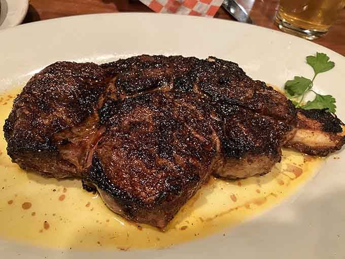 That ribeye steak has a crust so perfect it deserves its own standing ovation and encore.