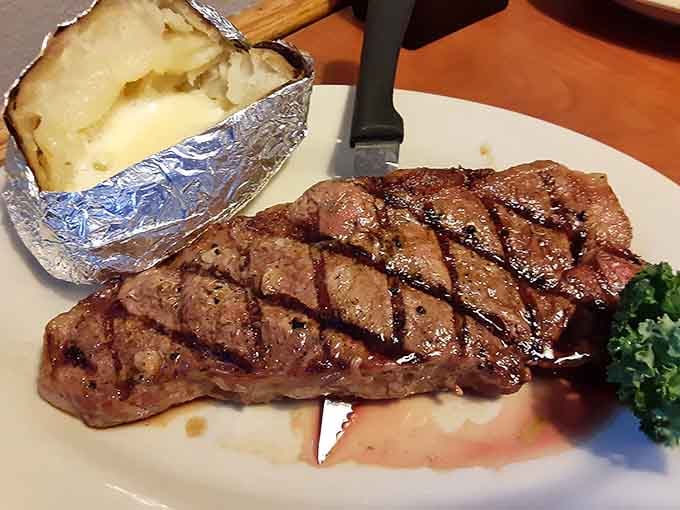 A perfectly grilled New York strip that could make a vegetarian reconsider their life choices.