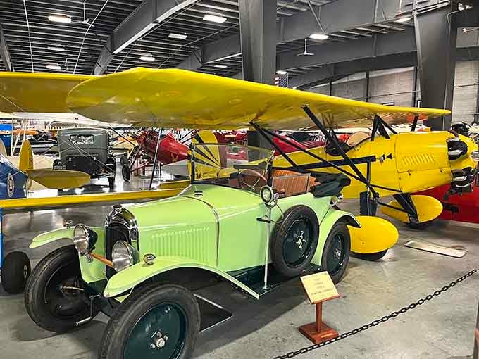 That lime green beauty paired with a yellow biplane is color coordination goals.